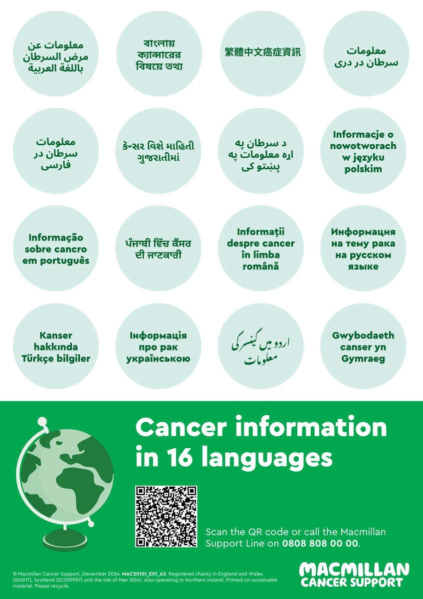 "Cancer information in your language" A3 poster – Macmillan Orders