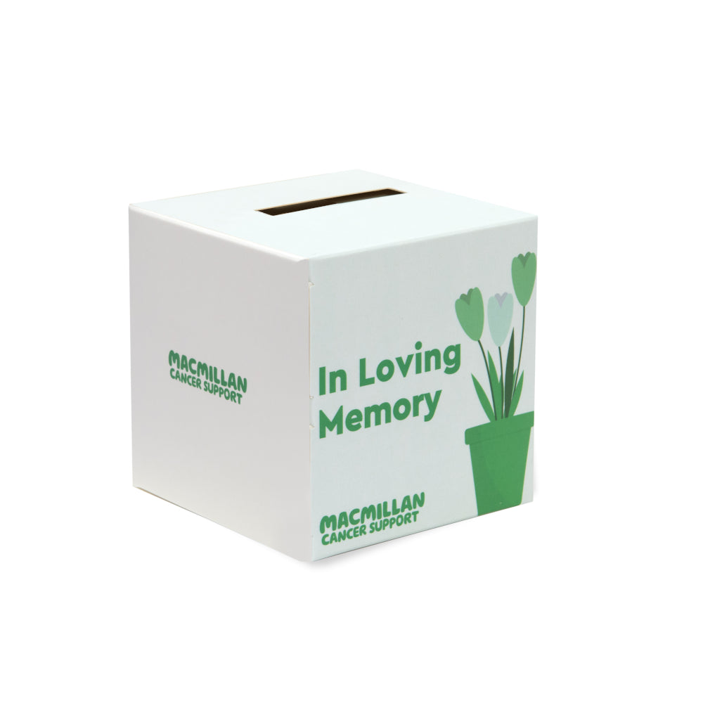"In Loving Memory" cube collection box – Macmillan Orders