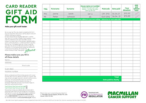 Greene King Contactless Gift Aid Form – Macmillan Orders